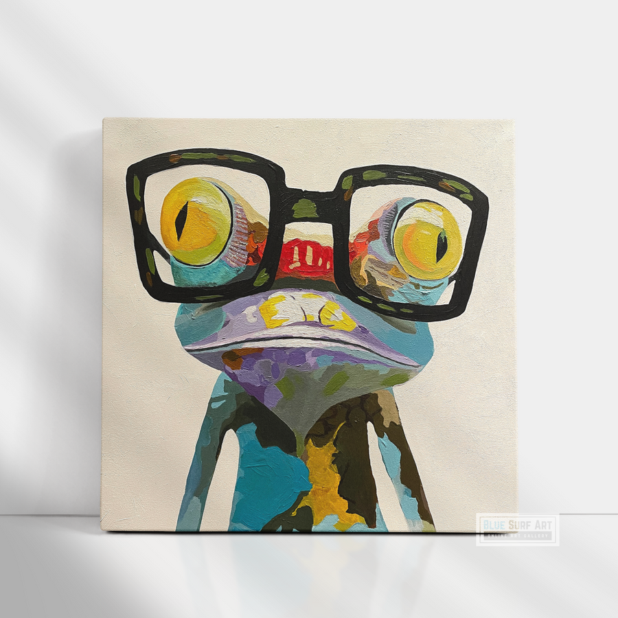 Cute Frog with Glasses Nerd Frog Geek Frog Wall Art Painting 100% ...
