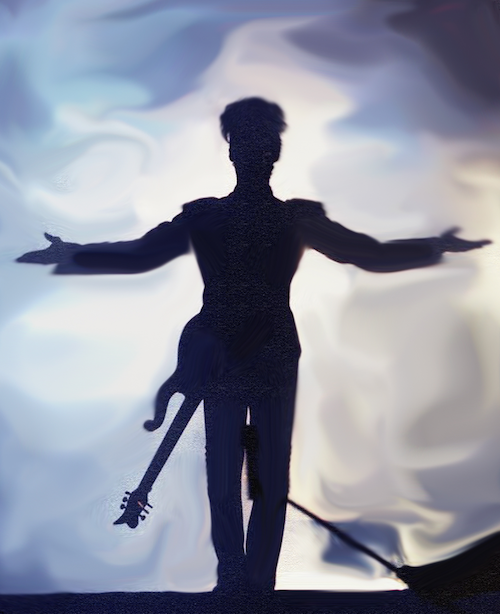 Prince on stage, Blue background – Blue Surf Art